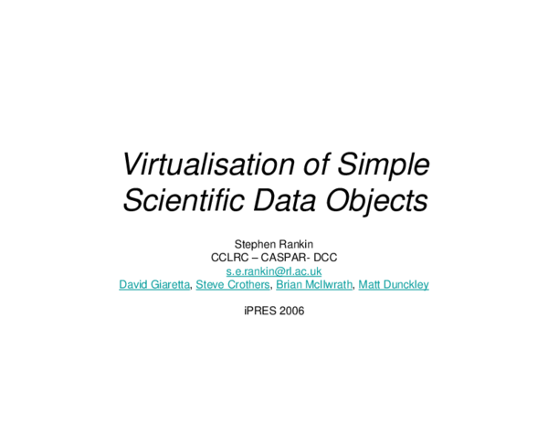 (PDF) Virtualisation of Simple Scientific Data Objects