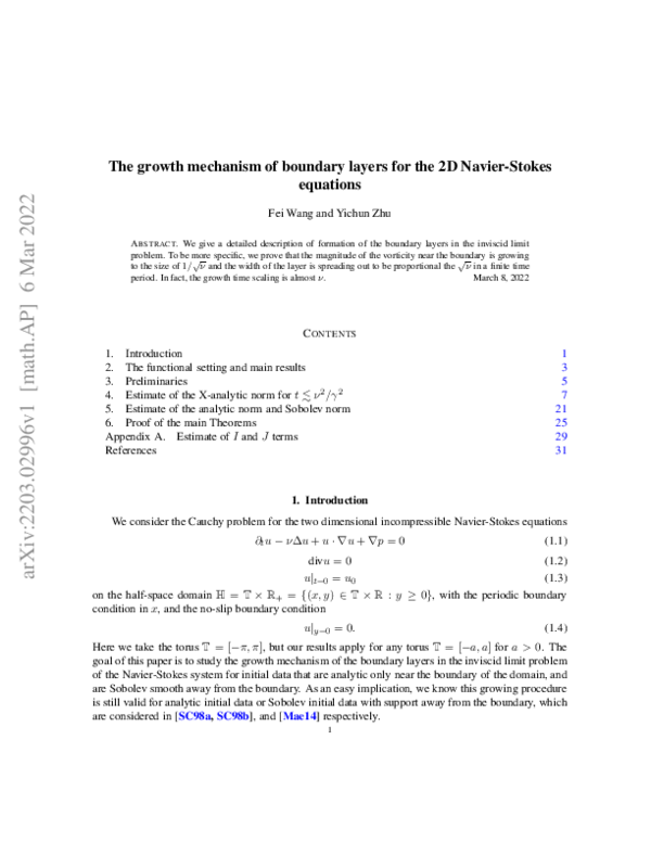 (PDF) The growth mechanism of boundary layers for the 2D Navier-Stokes ...