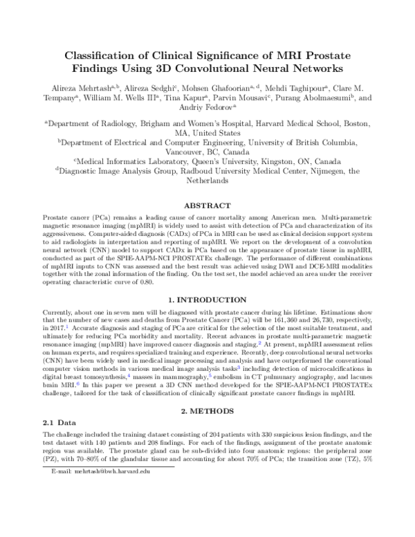 (PDF) Classification of clinical significance of MRI prostate findings using 3D convolutional ...