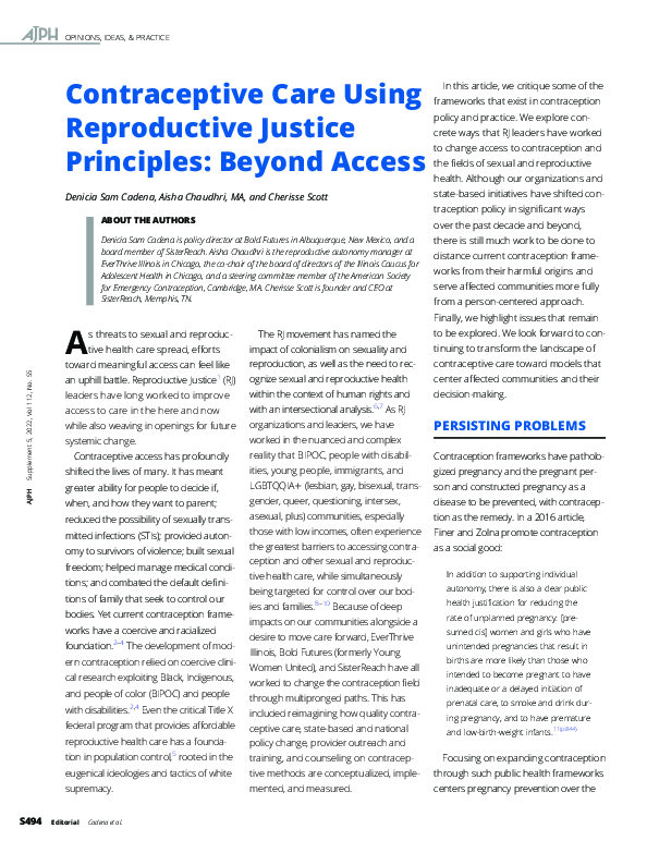 (PDF) Contraceptive Care Using Reproductive Justice Principles: Beyond ...