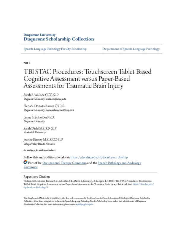 (PDF) TBI STAC Procedures: Touchscreen Tablet-Based Cognitive Assessment versus Paper-Based ...