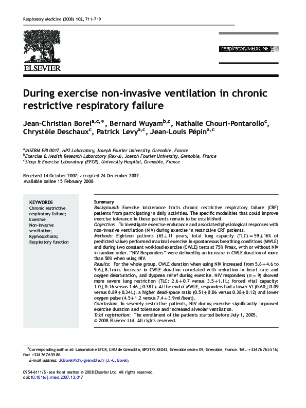 (PDF) During exercise non-invasive ventilation in chronic restrictive ...