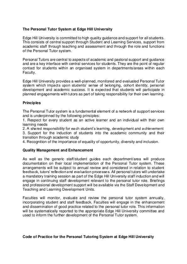 (PDF) The Personal Tutor System at Edge Hill University
