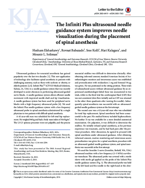 (PDF) The Infiniti Plus ultrasound needle guidance system improves ...