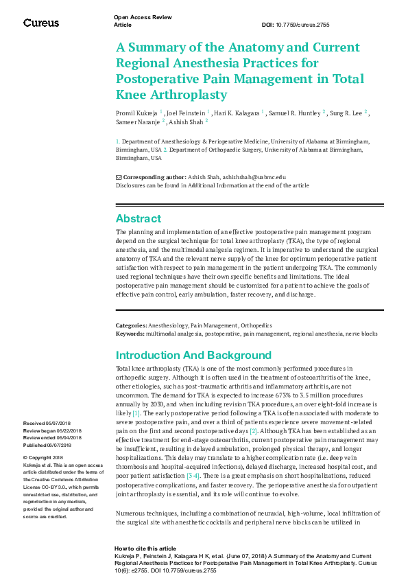 (PDF) A Summary of the Anatomy and Current Regional Anesthesia ...
