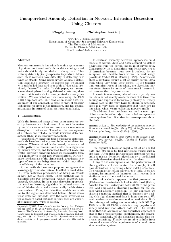 (PDF) Unsupervised anomaly detection in network intrusion detection using clusters