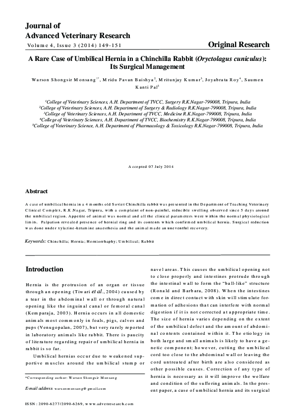 (PDF) A Rare Case of Umbilical Hernia in a Chinchilla Rabbit ...