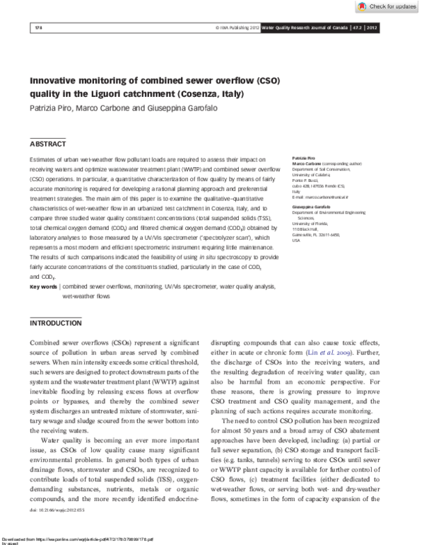 (PDF) Innovative monitoring of combined sewer overflow (CSO) quality in ...