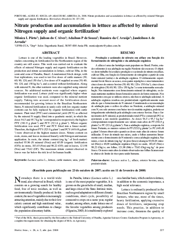 (PDF) Effects of Nitrogen on Lettuce Nitrate Levels