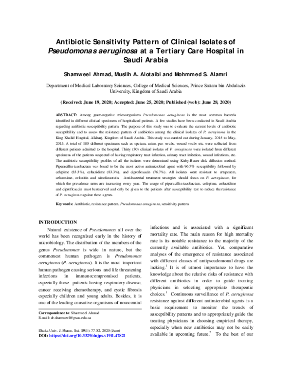 (PDF) Antibiotic Sensitivity Pattern of Clinical Isolates of ...
