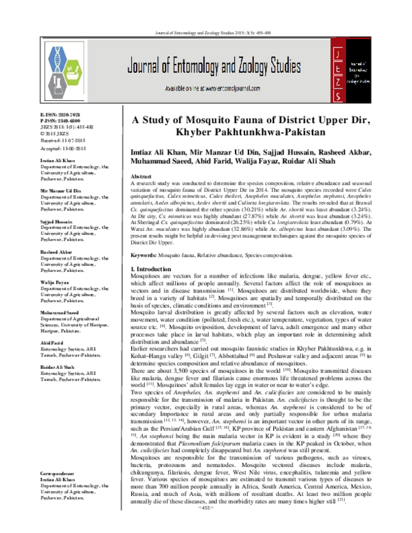 (PDF) A Study of Mosquito Fauna of District Upper Dir, Khyber ...