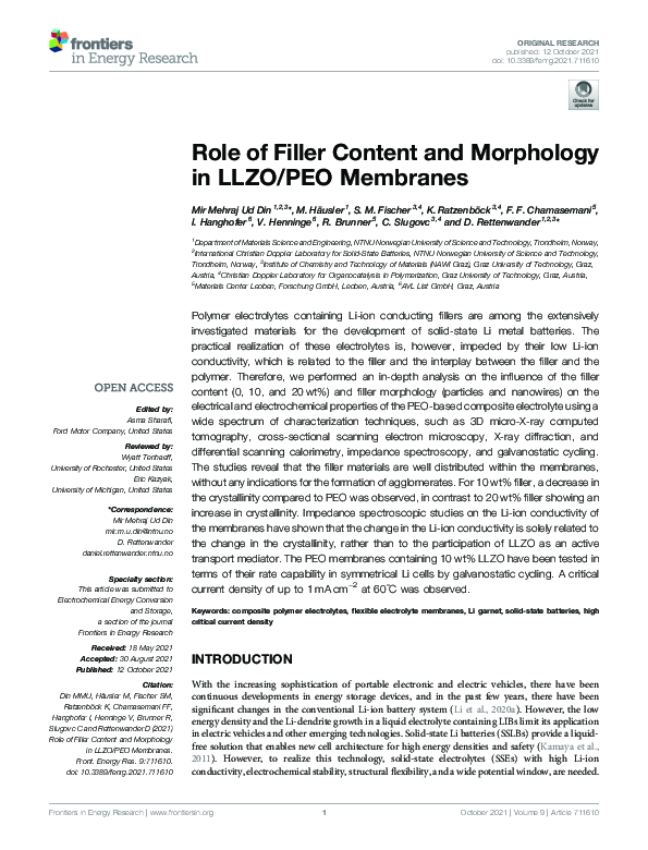 (PDF) Role of Filler Content and Morphology in LLZO/PEO Membranes