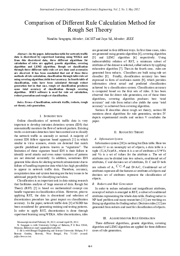 Pdf Comparison Of Different Rule Calculation Method For Rough Set Theory