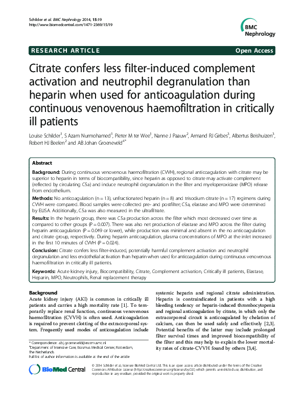 (PDF) Citrate confers less filter-induced complement activation and ...
