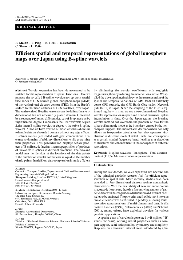 (PDF) Efficient spatial and temporal representations of global ionosphere maps over Japan using ...