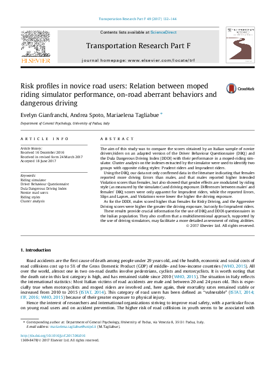 (PDF) Risk profiles in novice road users: Relation between moped riding ...