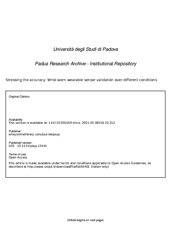Pdf Stressing The Accuracy Wrist‐worn Wearable Sensor Validation Over Different Conditions