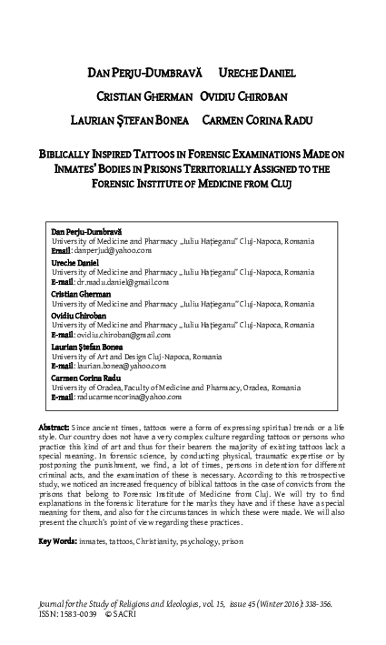 (PDF) Biblically Inspired Tattoos in Forensic Examinations Made on ...