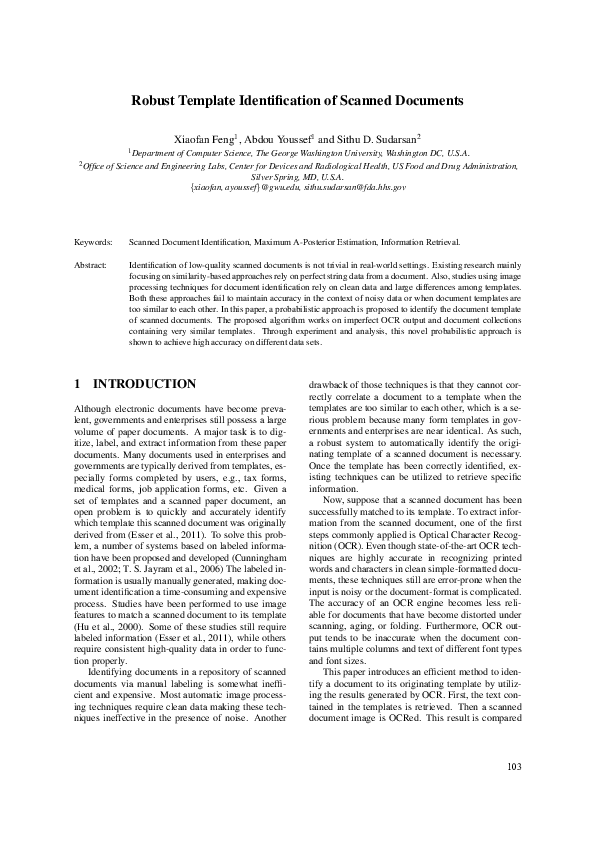 (PDF) Robust Template Identification of Scanned Documents
