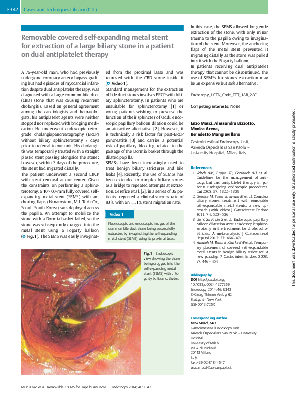 (PDF) Removable covered self-expanding metal stent for extraction of a ...