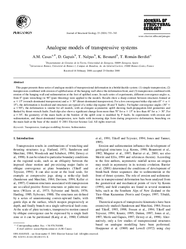 (PDF) Analogue models of transpressive systems