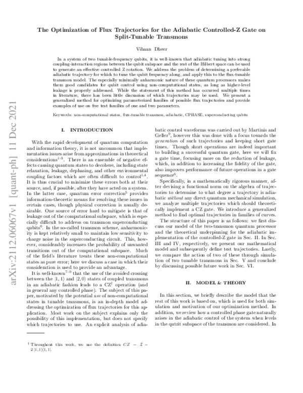 (PDF) The Optimization of Flux Trajectories for the Adiabatic Controlled-Z Gate on Split-Tunable ...