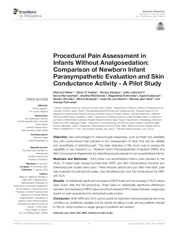 (PDF) Procedural Pain Assessment in Infants Without Analgosedation ...