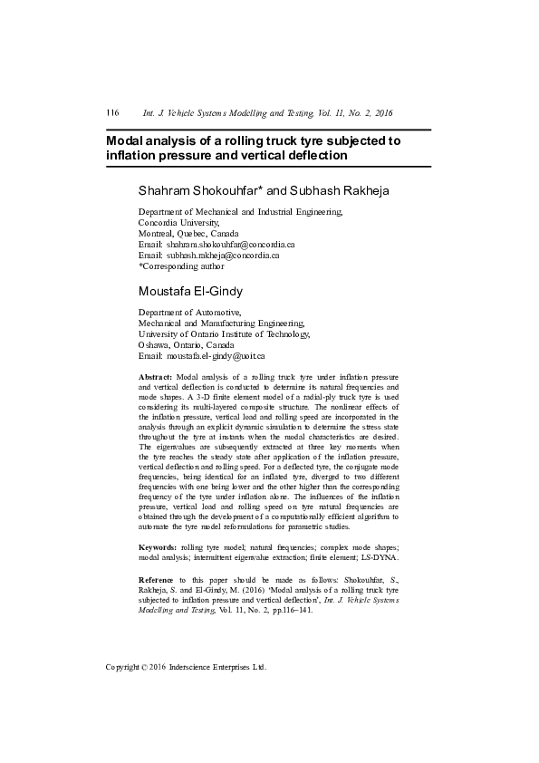 Pdf Modal Analysis Of A Rolling Truck Tyre Subjected To Inflation Pressure And Vertical Deflection