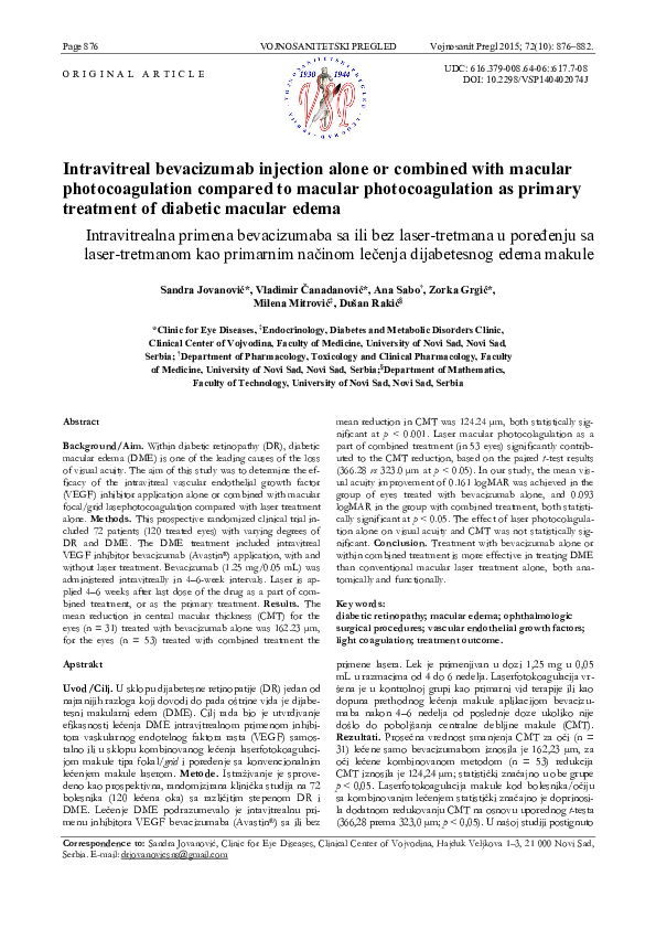 (PDF) Intravitreal bevacizumab injection alone or combined with macular ...