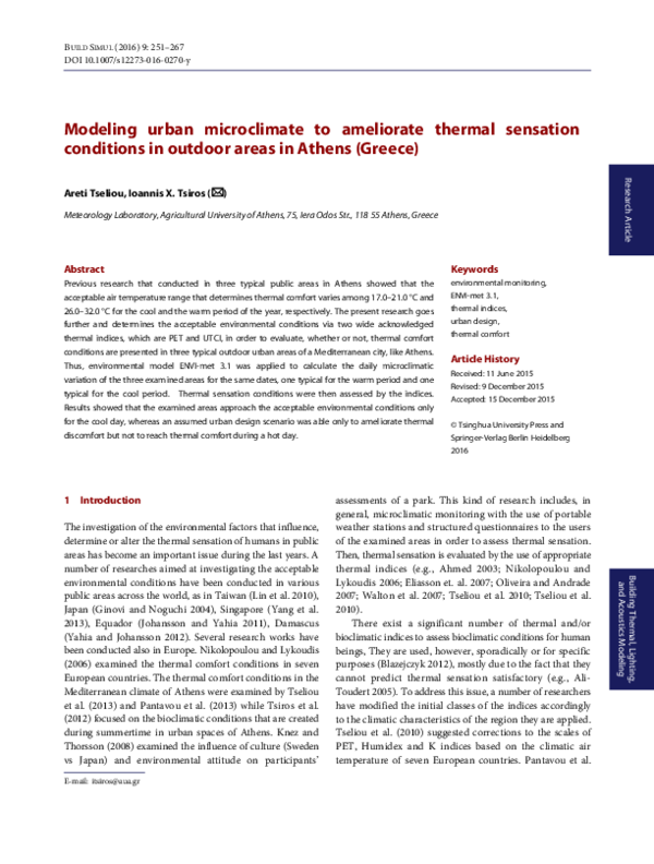 (PDF) Modeling urban microclimate to ameliorate thermal sensation ...
