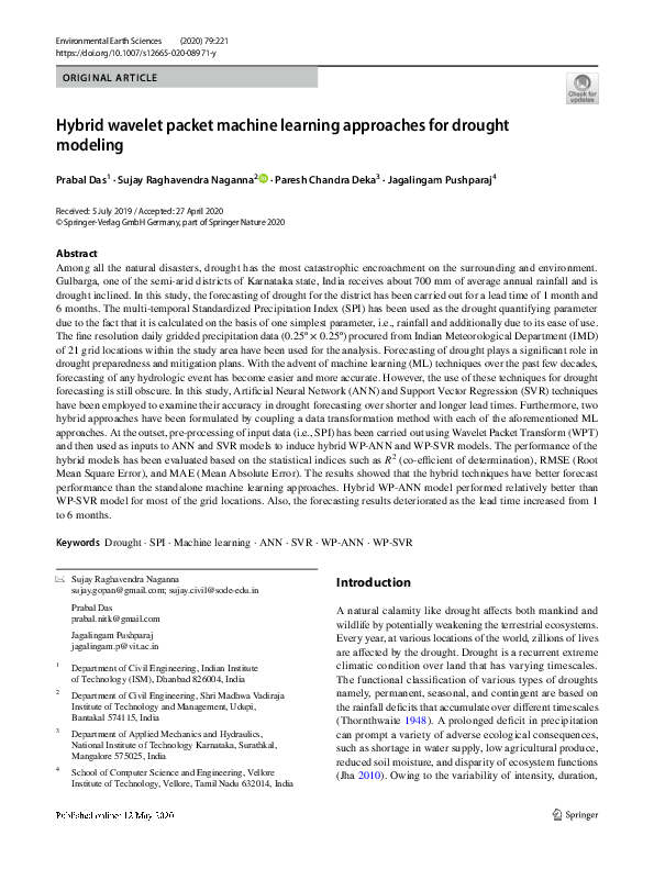 Pdf Hybrid Wavelet Packet Machine Learning Approaches For Drought Modeling