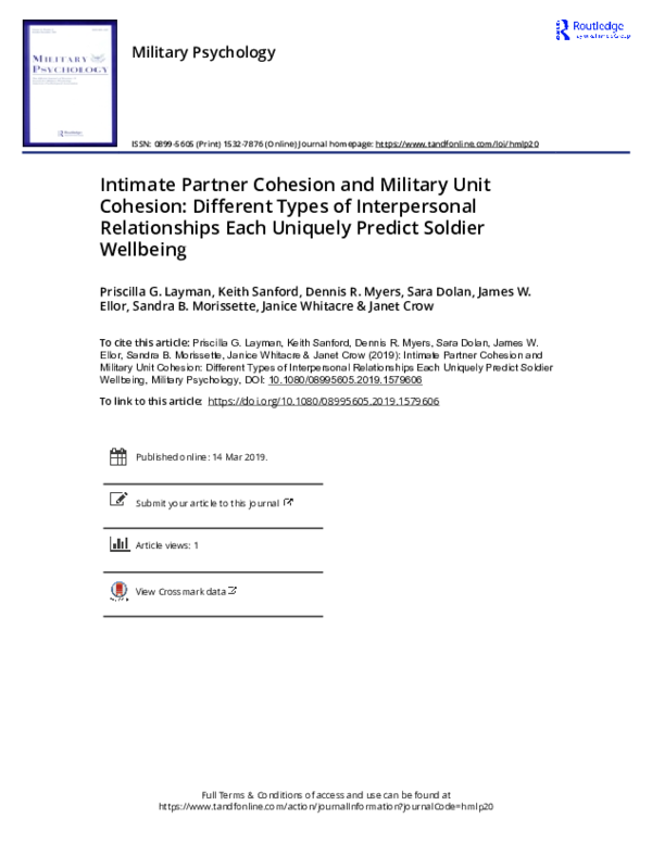 (PDF) Intimate partner cohesion and military unit cohesion: Different ...