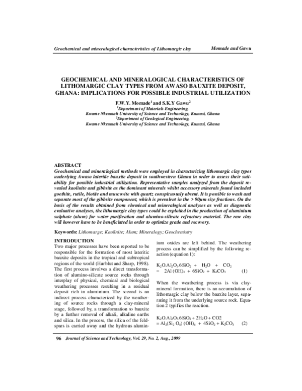 (PDF) Geochemical And Mineralogical Characteristics Of Lithomargic Clay Types From Awaso Bauxite ...