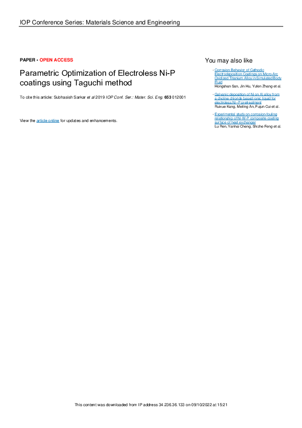 (PDF) Parametric Optimization of Electroless Ni-P coatings using Taguchi method