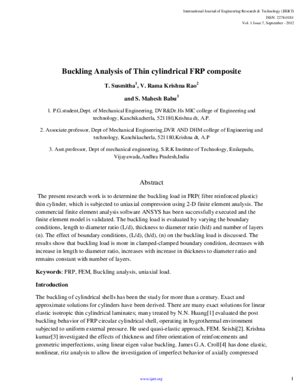 (PDF) Buckling Analysis Of Thin Cylindrical Frp Composite