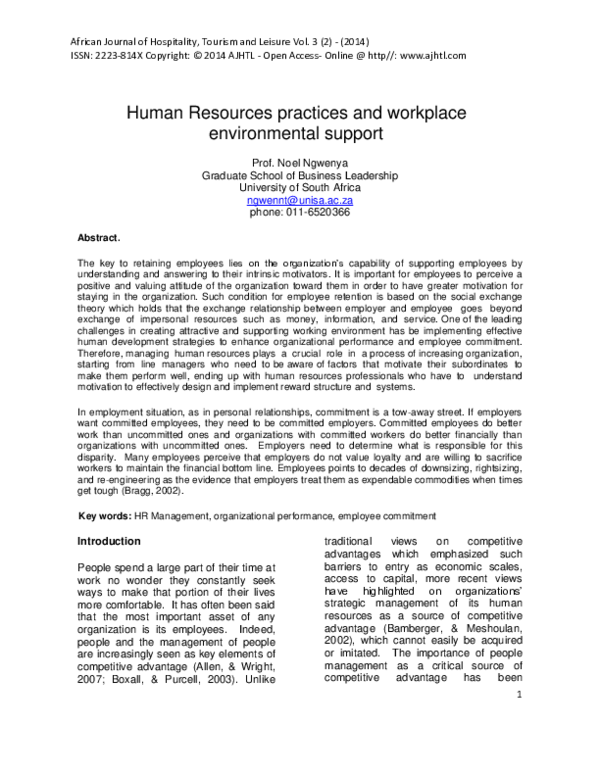 (PDF) Human Resources practices and workplace environmental support
