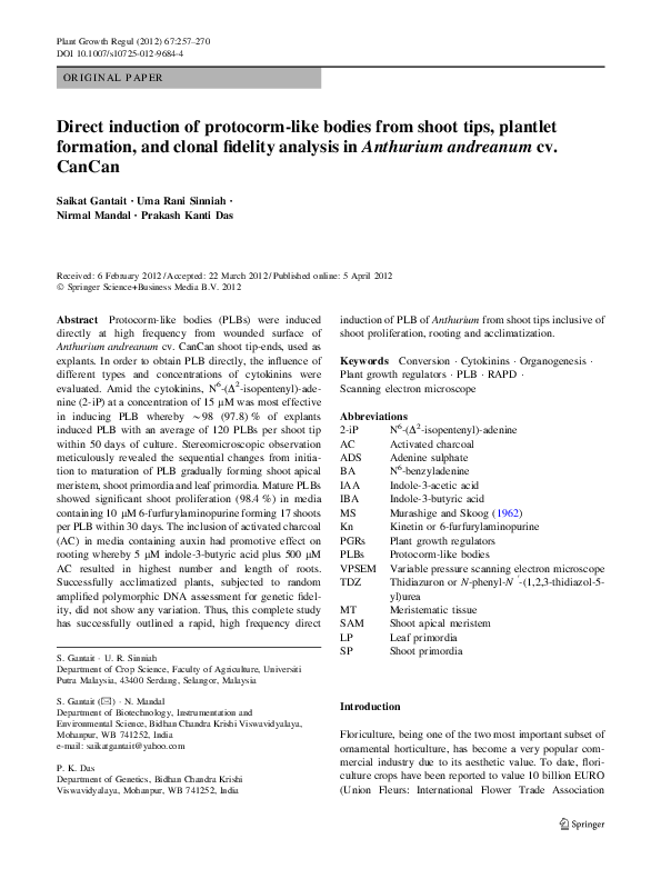 (PDF) Direct induction of protocorm-like bodies from shoot tips ...
