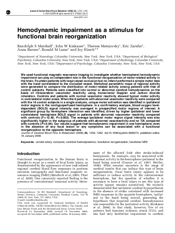 (PDF) Hemodynamic Impairment as a Stimulus for Functional Brain ...