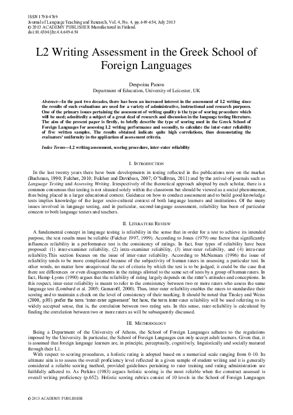 (PDF) L2 Writing Assessment in the Greek School of Foreign Languages