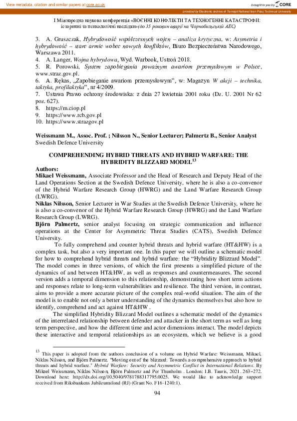 (PDF) Comprehending hybrid threats and hybrid warfare: the hybridity ...