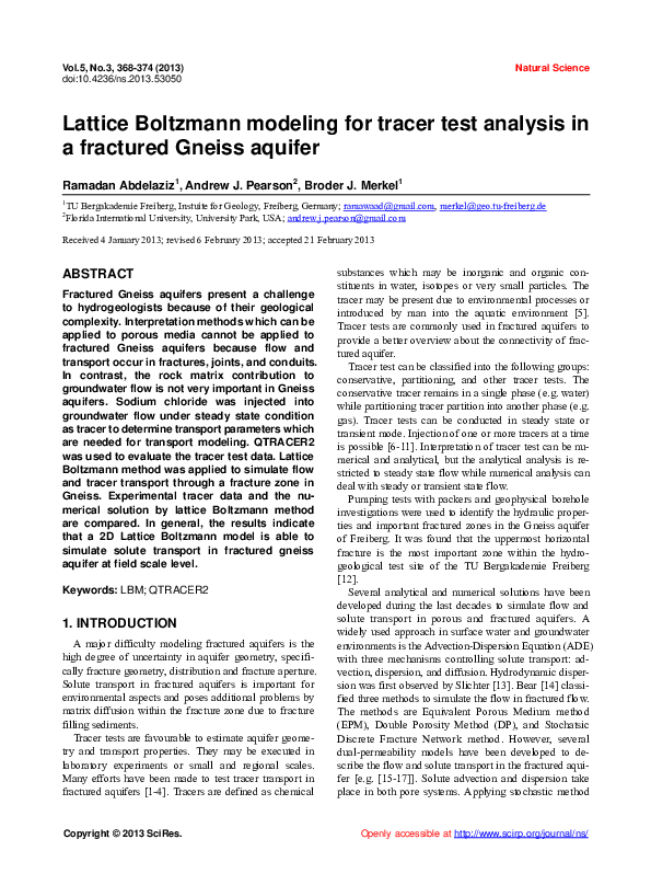 Pdf Lattice Boltzmann Modeling For Tracer Test Analysis In A Fractured Gneiss Aquifer