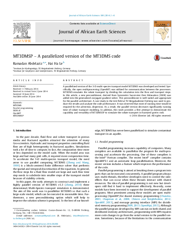 Pdf Mt3dmsp A Parallelized Version Of The Mt3dms Code 2120