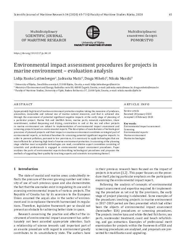 (PDF) Environmental impact assessment procedures for projects in marine ...