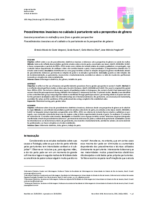 (PDF) Procedimentos invasivos no cuidado à parturiente sob a ...