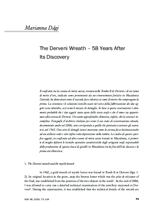 (PDF) The Derveni wreath - 58 Years after Its Discovery