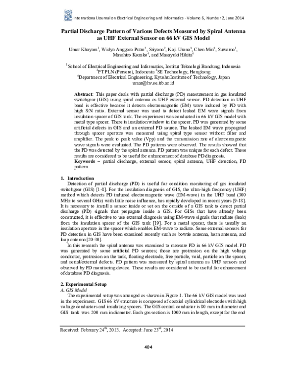 Pdf Partial Discharge Pattern Of Various Defects Measured By Spiral Antenna As Uhf External