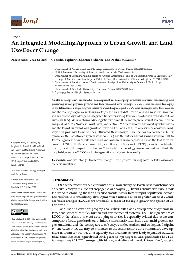(PDF) An Integrated Modelling Approach to Urban Growth and Land Use/Cover Change