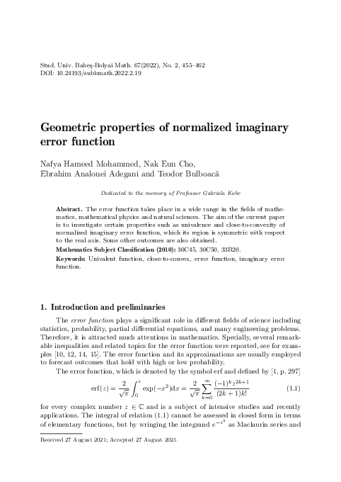 (PDF) Geometric properties of normalized imaginary error function