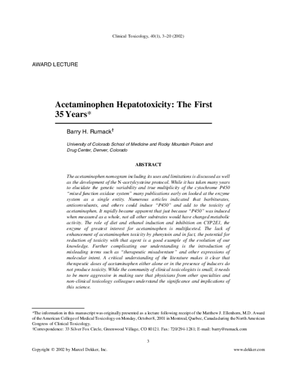 (PDF) AWARD LECTURE Acetaminophen Hepatotoxicity: The First 35 Years ...