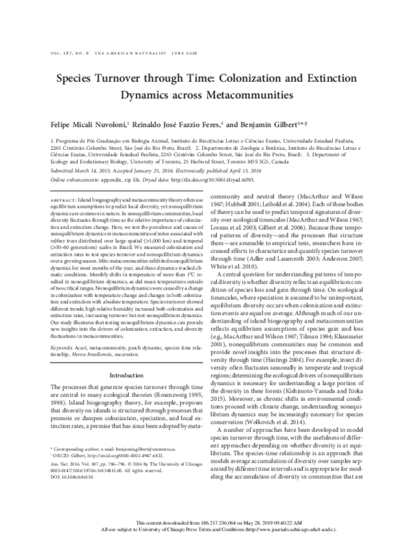 (PDF) Species Turnover through Time: Colonization and Extinction ...